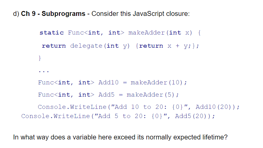 Solved d) Ch 9 - Subprograms - Consider this JavaScript | Chegg.com