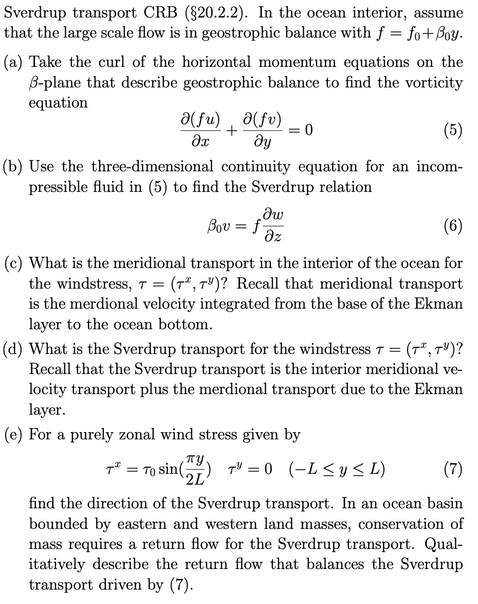 Sverdrup transport CRB (820.2.2). In the ocean | Chegg.com