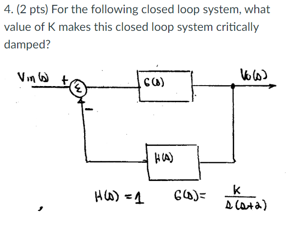 Solved 4. (2 pts) For the following closed loop system, what | Chegg.com