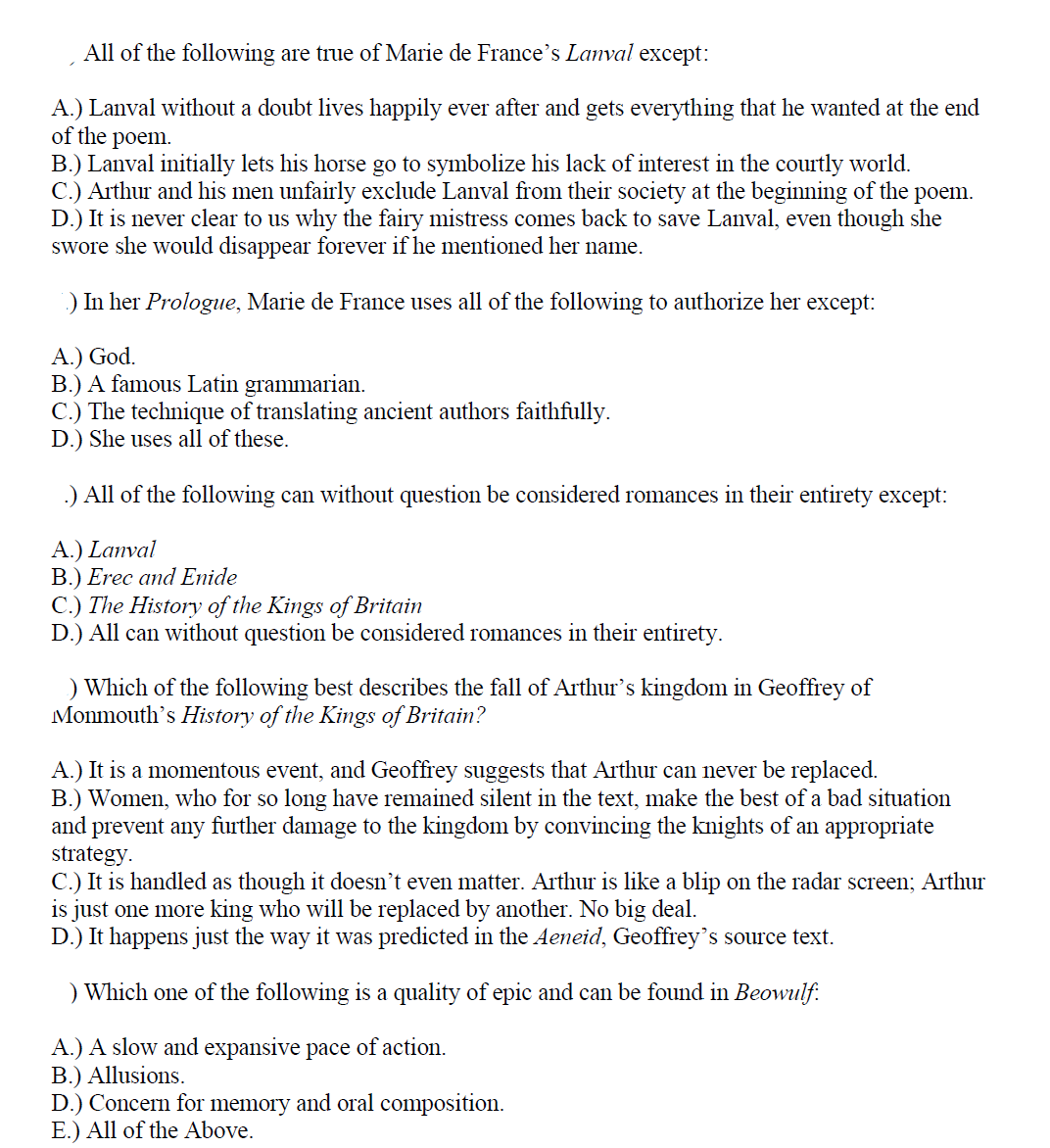 All of the following are true of Marie de France's | Chegg.com