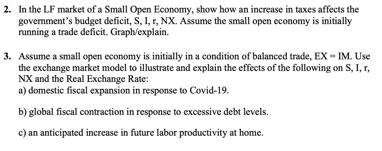 Solved 2. In the LF market of a Small Open Economy, show how | Chegg.com