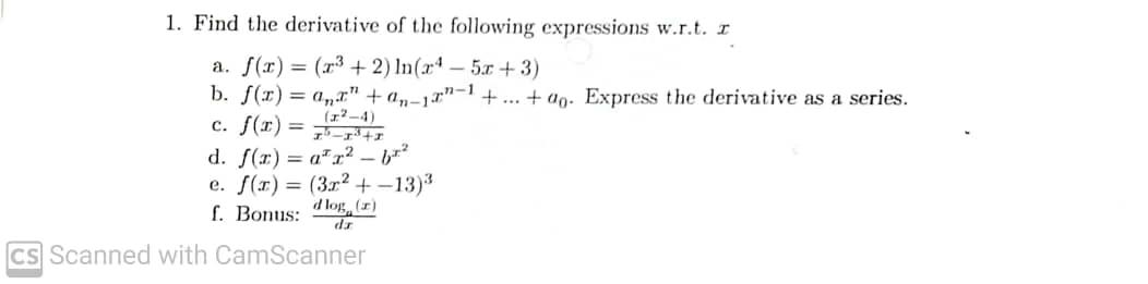 Solved 1. Find the derivative of the following expressions | Chegg.com