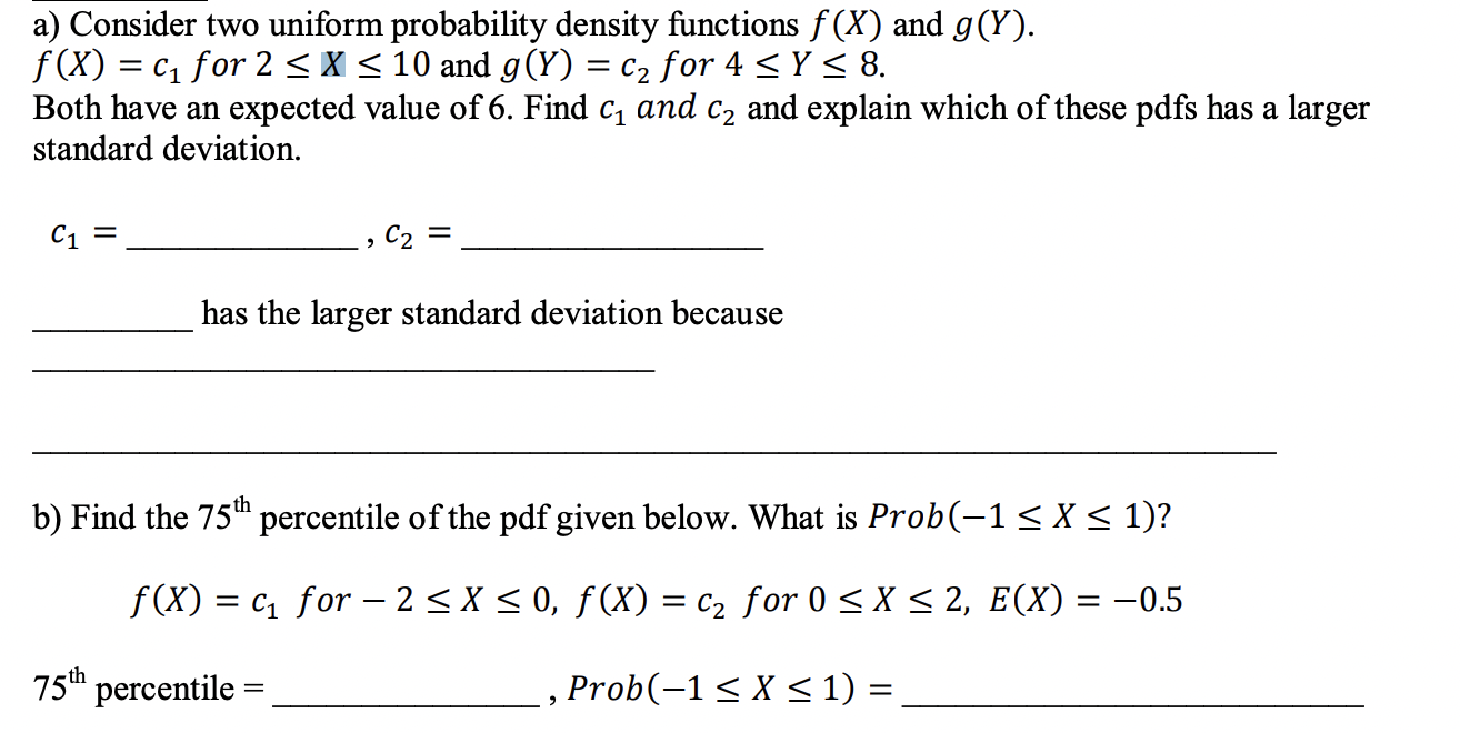 Solved a) Consider two uniform probability density functions | Chegg.com