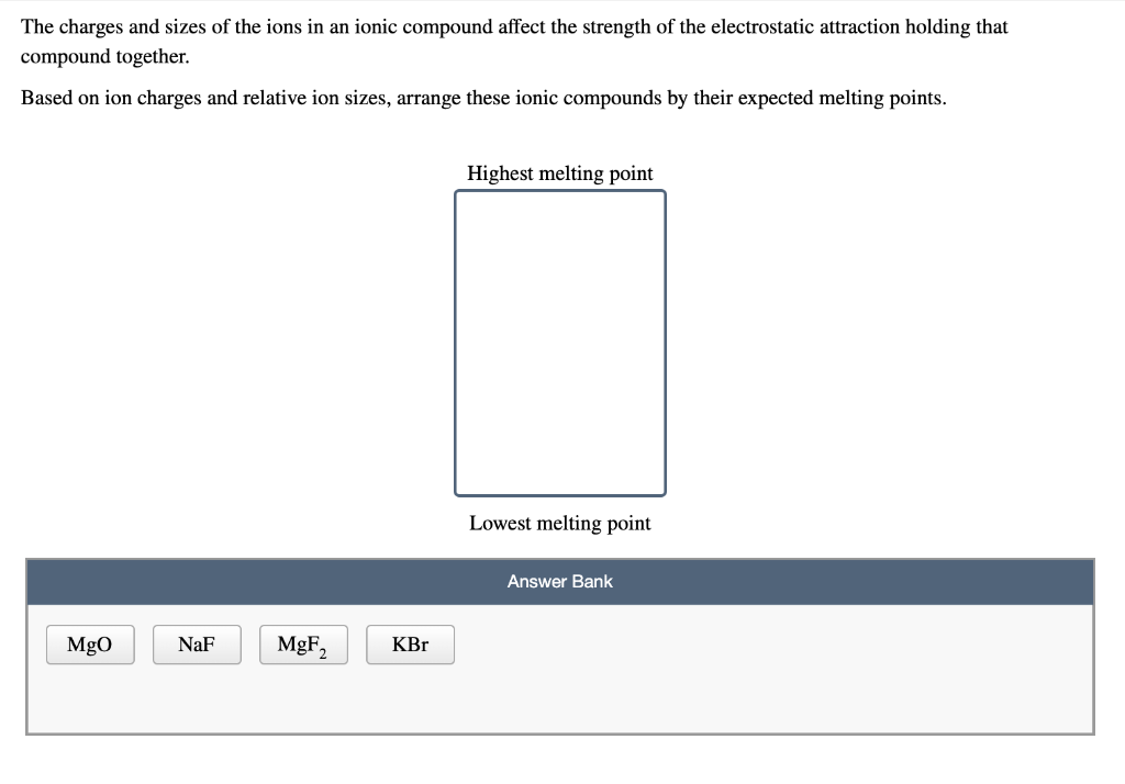 Solved The charges and sizes of the ions in an ionic | Chegg.com