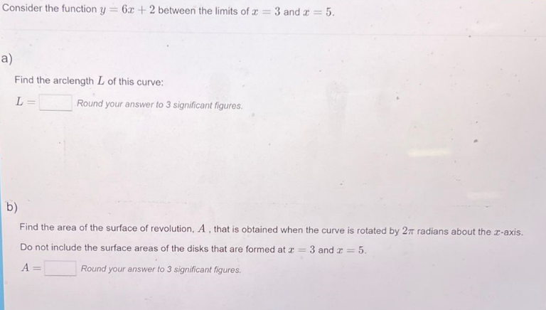 Solved Consider the function y=6x+2 between the limits of | Chegg.com