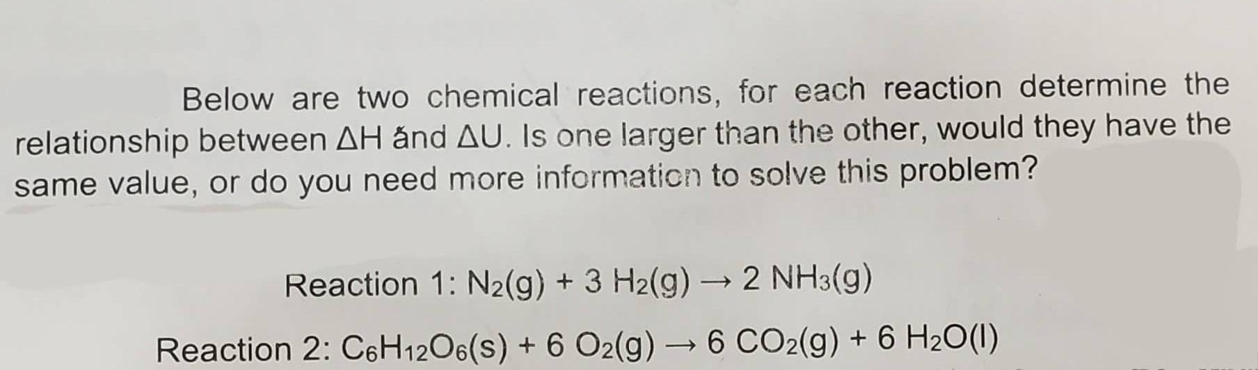 Solved Below are two chemical reactions, for each reaction | Chegg.com