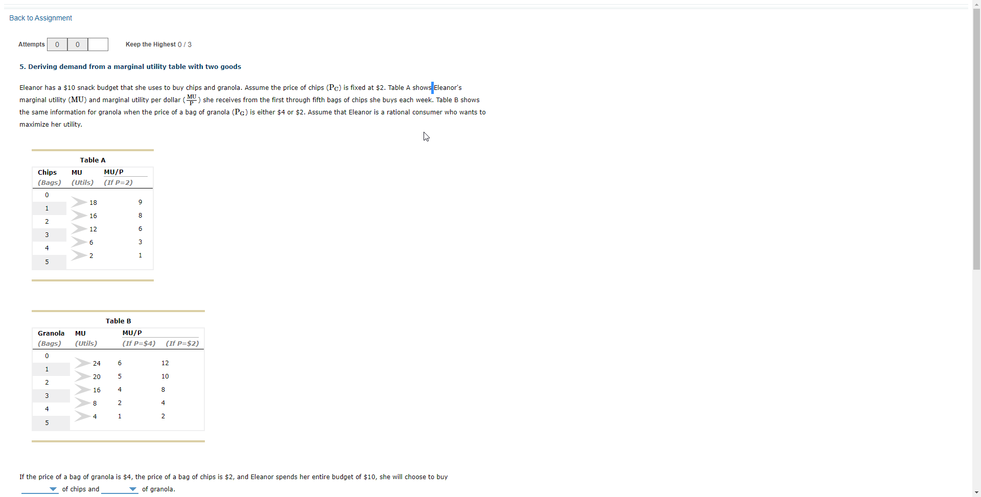 Solved 5. Deriving demand from a marginal utility table with | Chegg.com