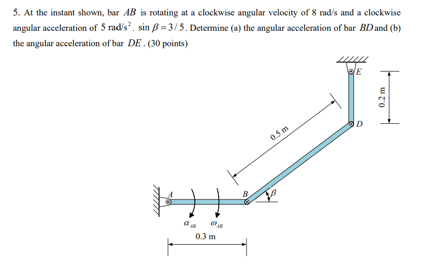 Solved 5. At the instant shown, bar AB is rotating at a | Chegg.com