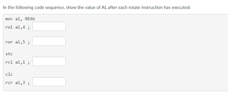 Solved In the following code sequence, show the value of AL | Chegg.com