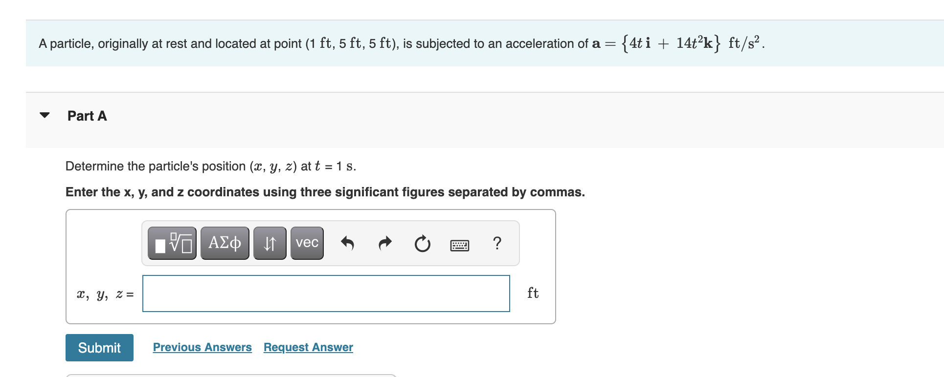 Solved A particle, originally at rest and located at point | Chegg.com