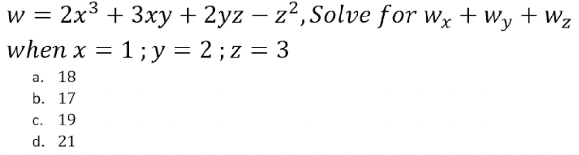 Solved w=2x3+3xy+2yz−z2, Solve for wx+wy+wz when x=1;y=2;z=3 | Chegg.com