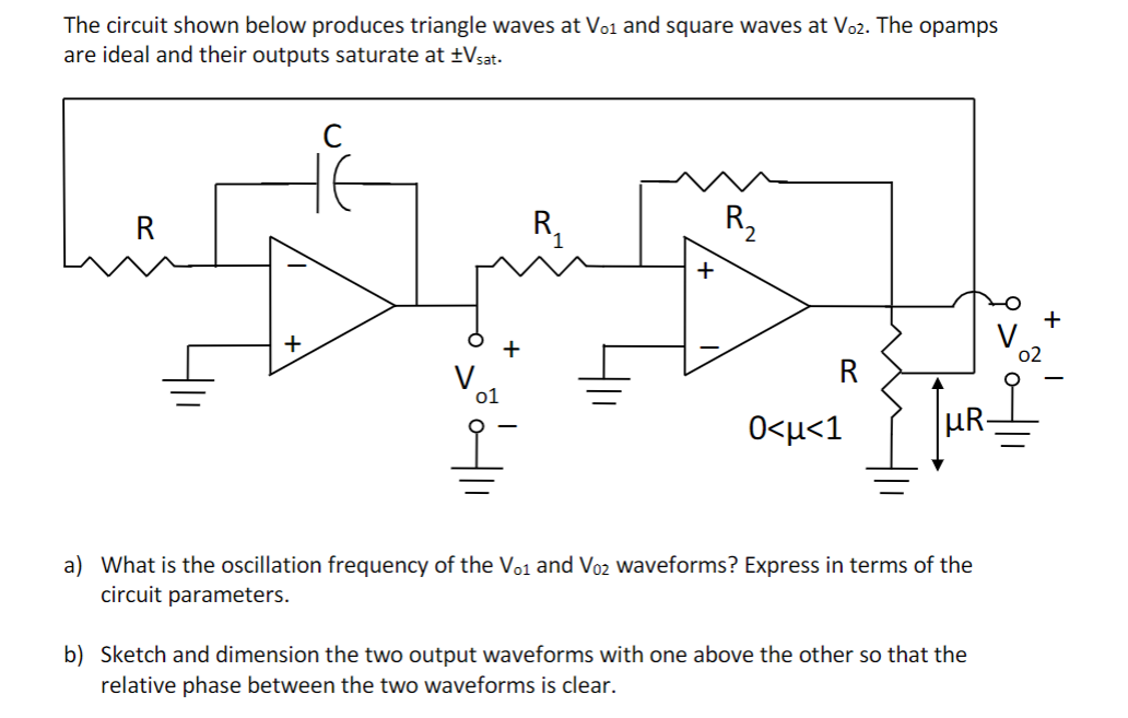 Solved The circuit shown below produces triangle waves at | Chegg.com