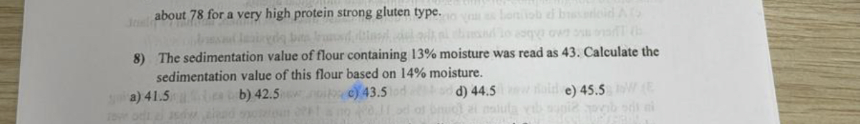 Solved The sedimentation value of flour containing 13% | Chegg.com