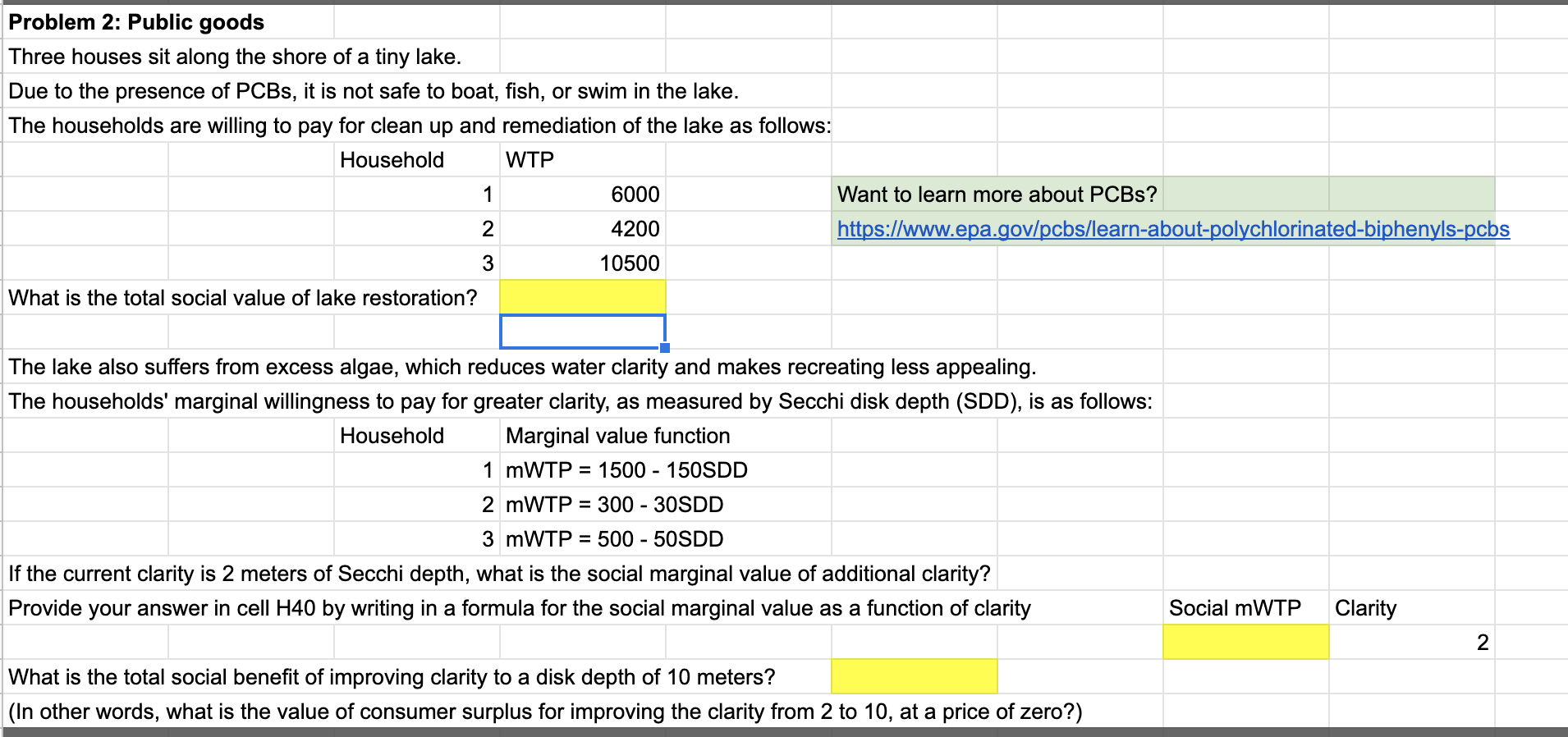 Problem 2: Public goods Three houses sit along the | Chegg.com