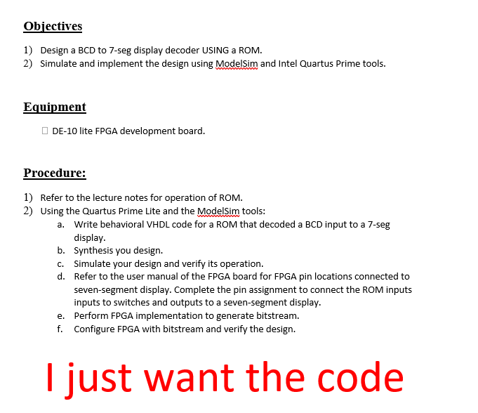Solved Objectives 1) Design a BCD to 7-seg display decoder | Chegg.com