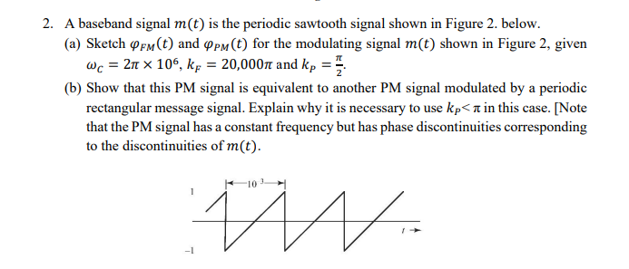Solved 2. A baseband signal m(t) is the periodic sawtooth | Chegg.com