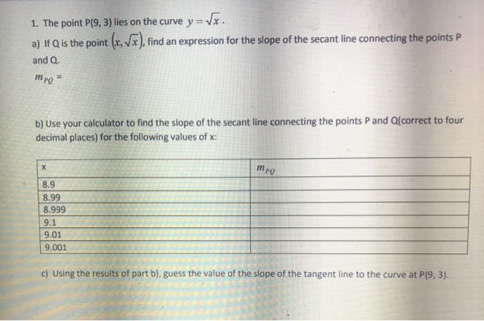 Solved 1. The point P(9, 3) lies on the curve y = vx find an | Chegg.com