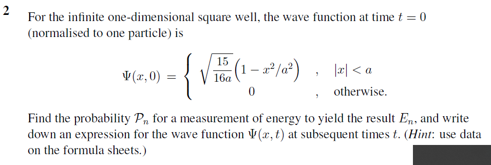 Solved 2 For the infinite one-dimensional square well, the | Chegg.com