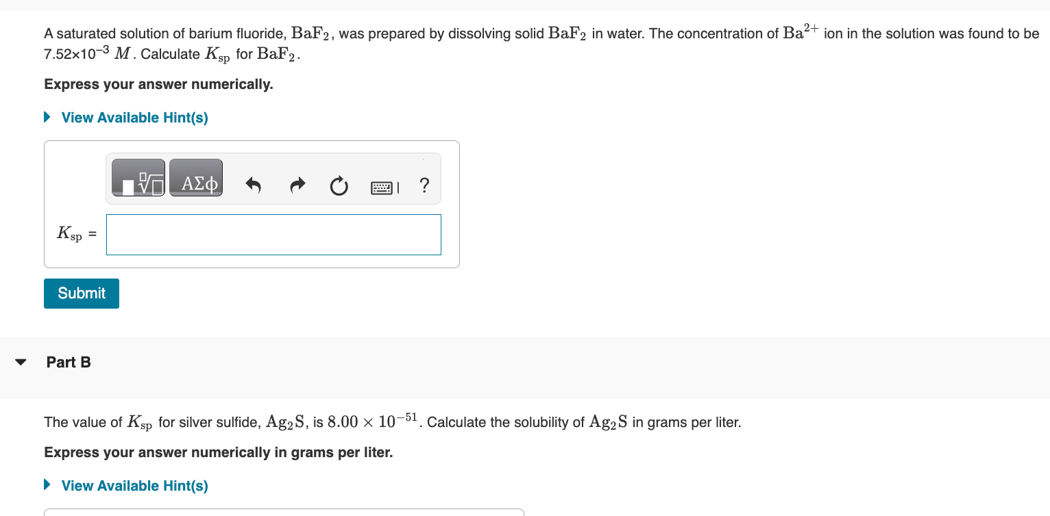 Solved A saturated solution of barium fluoride, BaF2, was | Chegg.com