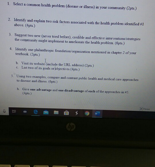 Solved 1. Select a common health problem (disease or | Chegg.com