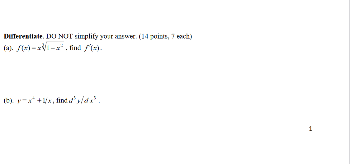 Solved Differentiate. DO NOT simplify your answer. (14 | Chegg.com