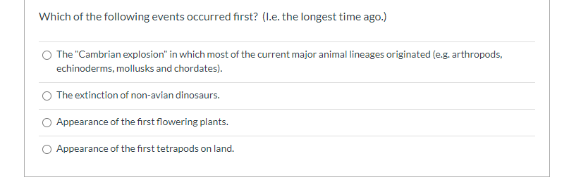 Solved Which of the following events occurred first? (l.e. | Chegg.com