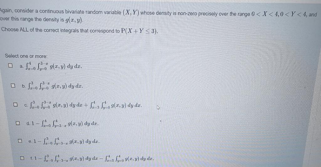 Solved Again consider a continuous bivariate random variable | Chegg.com