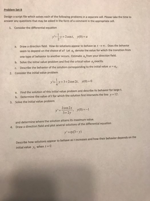 Solved Problem Set B Design a script file which solves each | Chegg.com