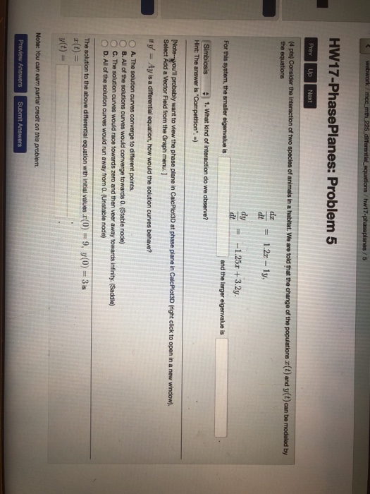 Solved HW17-PhasePlanes: Problem 5 Prev Up Next 1.2-ly O B. | Chegg.com