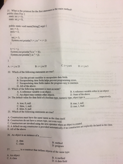 Solved in the main method? 21. What is the printout for the | Chegg.com