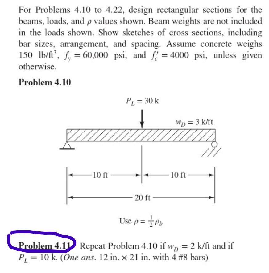 Solved Problem 4.11 ﻿Repeat Problem 4.10 ﻿if wD=2kft ﻿and | Chegg.com