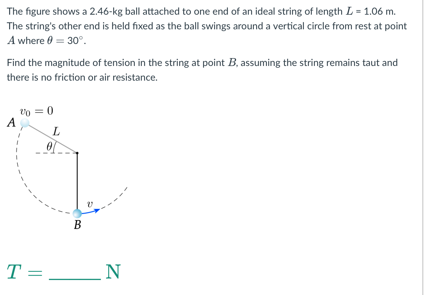 Solved The figure shows a 2.46-kg ball attached to one end | Chegg.com