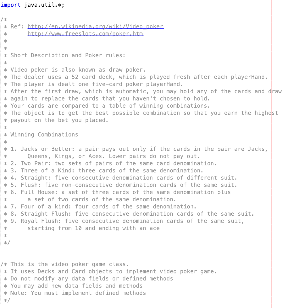 import java.util.*; Ref: Short Description and Poker | Chegg.com