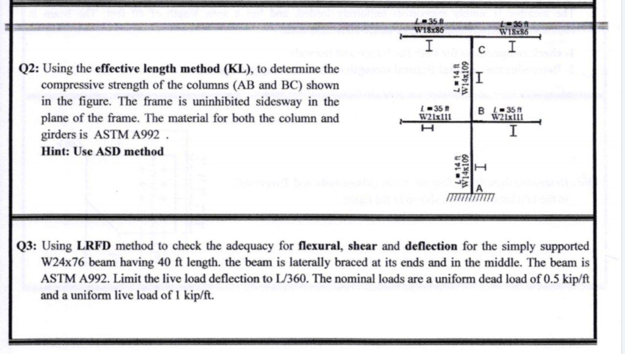 1.35 W18x86 I W18x86 I C 4.14 ft W14x109 I Q2: Using | Chegg.com