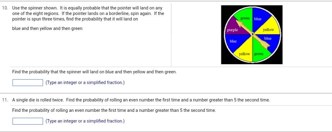 Solved 10 Use The Spinner Shown It Is Equally Probable 