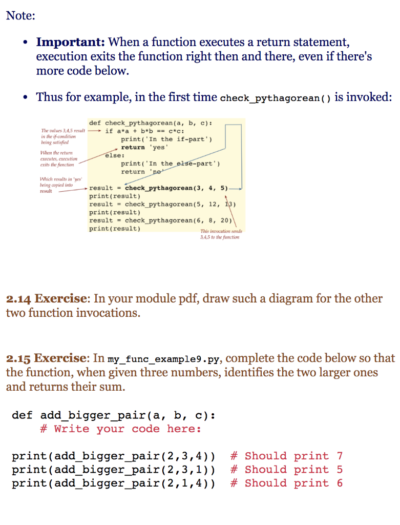 Solved Note: Important: When a function executes a return | Chegg.com