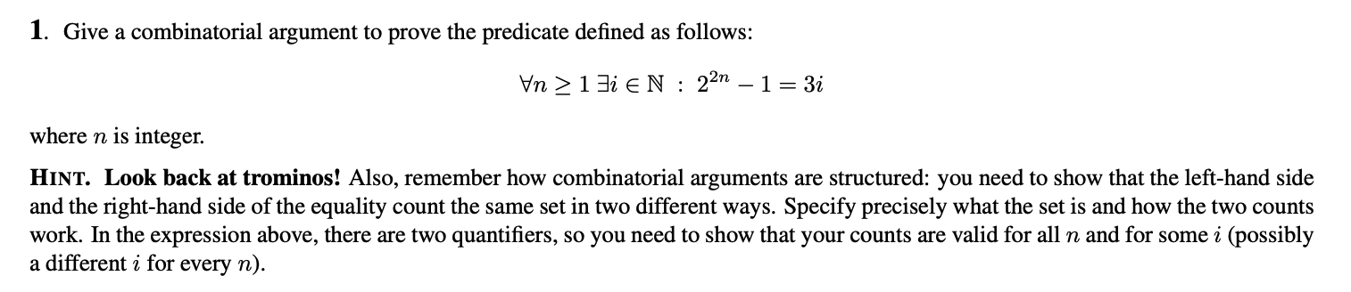 Solved 1. Give a combinatorial argument to prove the | Chegg.com
