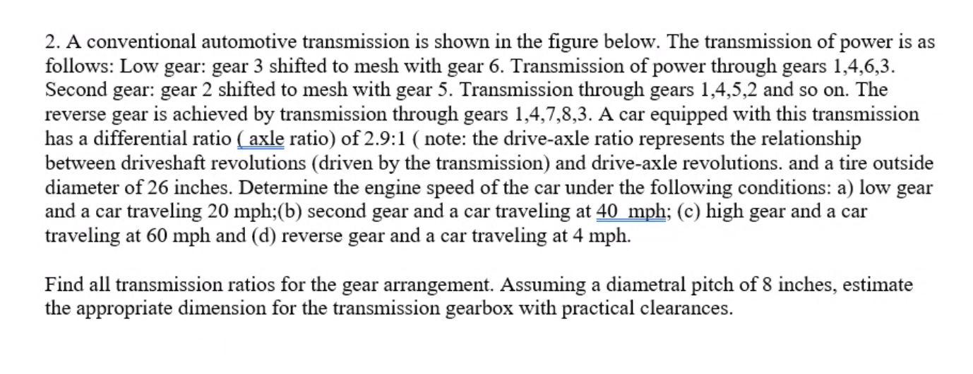 Solved 2. A conventional automotive transmission is shown in | Chegg.com