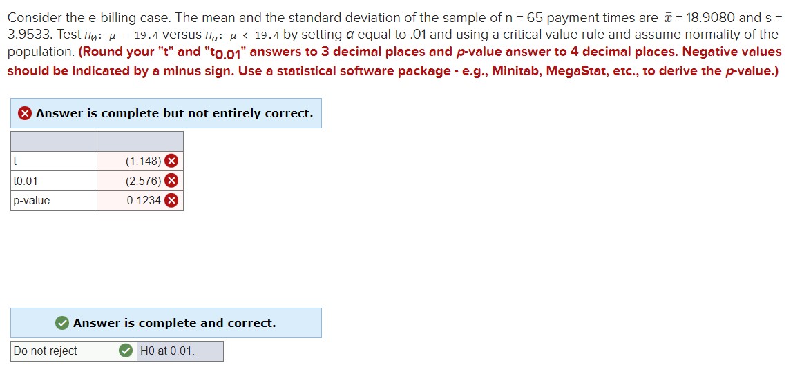 Solved Consider the e-billing case. The mean and the | Chegg.com