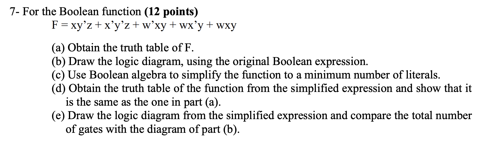 Solved For The Boolean Function 12 Points 