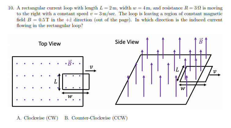 Solved 10. A rectangular current loop with length L = 2 m, | Chegg.com