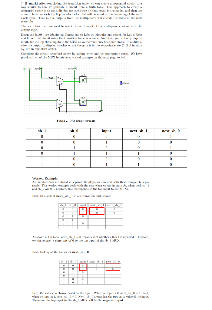 Solved 3. [1 mark] After completing the transition table, we | Chegg.com