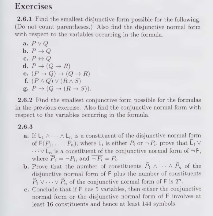Solved 2.6.1 Find the smallest disjunctive form possible for | Chegg.com