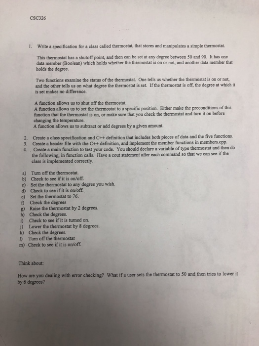 Solved CSC326 I. Write a specification for a class called | Chegg.com