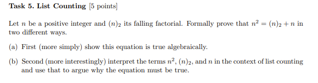 Solved Task 5 . ﻿List Counting [ 5 ﻿points]Let n ﻿be a | Chegg.com