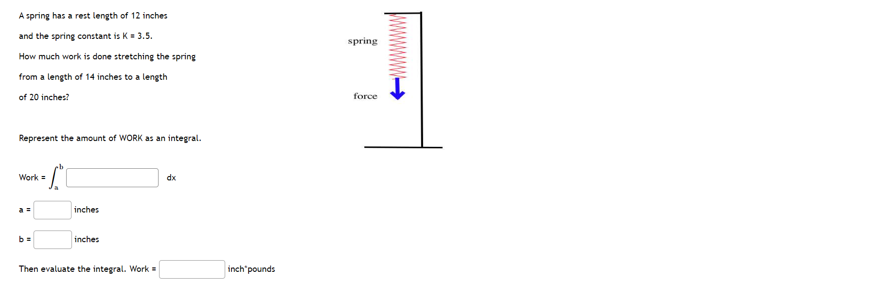 Solved A spring has a rest length of 12 inches and the | Chegg.com