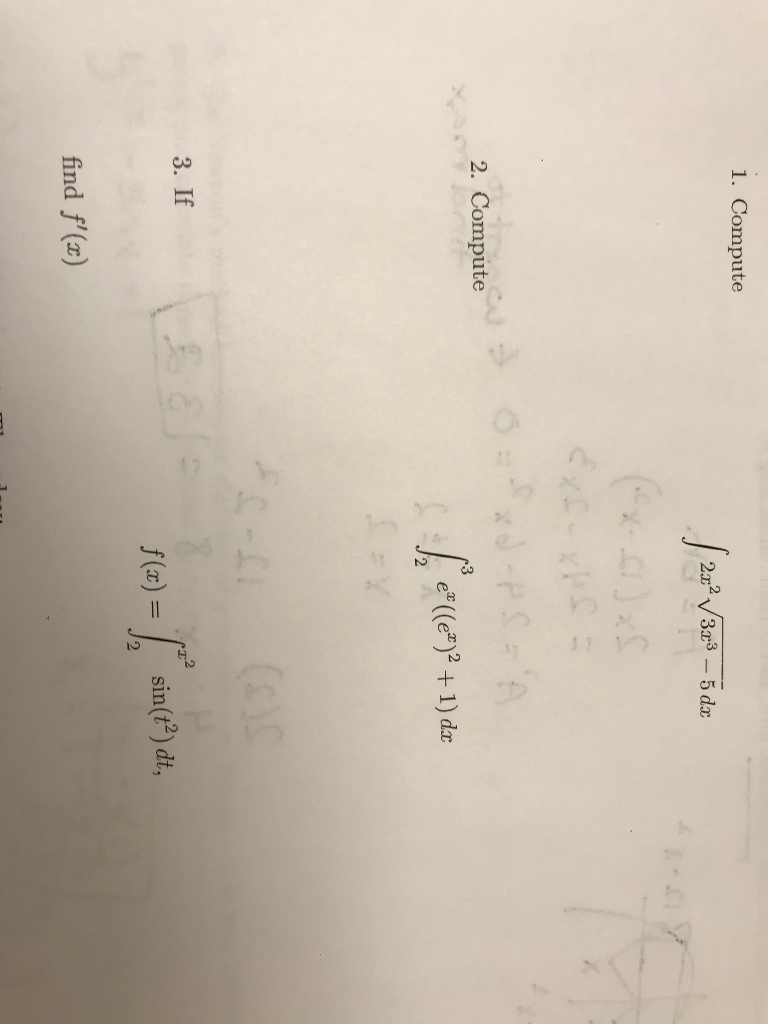 Solved 1. Compute 2a2 323 -5 dx 2. Compute 2 3. If f(x) =| | Chegg.com