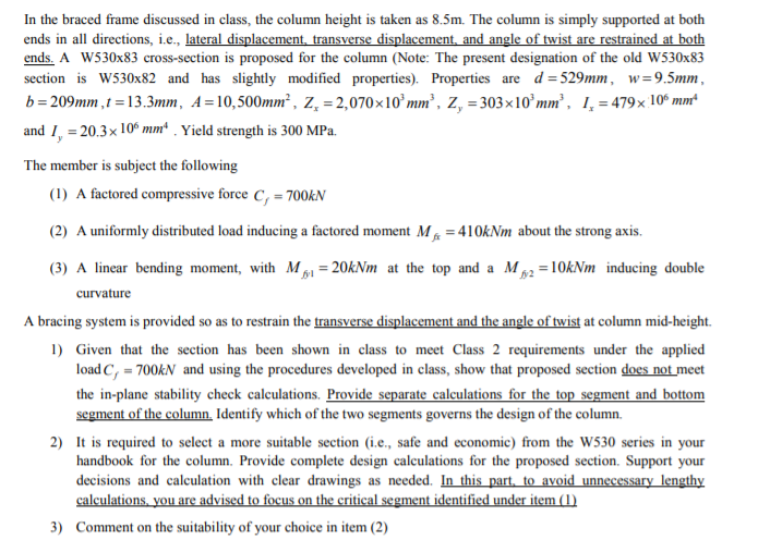 Classes1 and 2 I Sections - In Plane Stability Check | Chegg.com