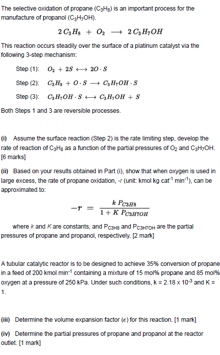 The selective oxidation of propane (C3H8) is an | Chegg.com