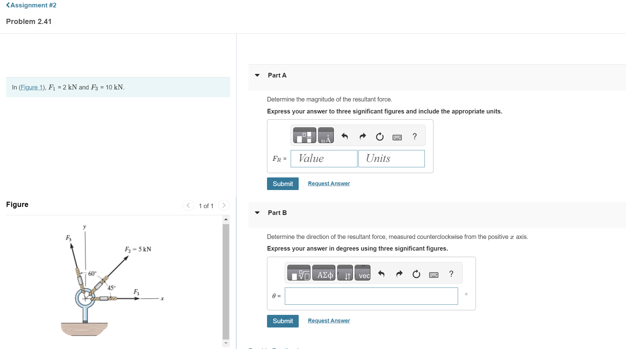 Solved Problem 2.41In (Figure 1), F1=2kN ﻿and | Chegg.com